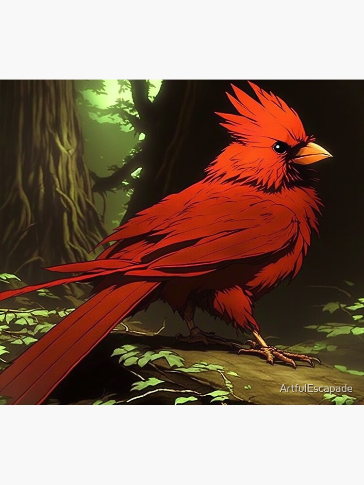 "Anime-Style Red Cardinal Bird" Sticker for Sale by ArtfulEscapade ...