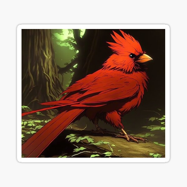 "Anime-Style Red Cardinal Bird" Sticker for Sale by ArtfulEscapade ...