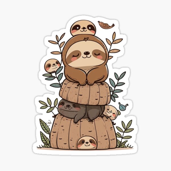 "cute cartoon stack sloths " Sticker for Sale by sunlightdesign | Redbubble