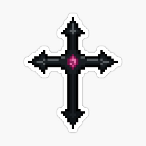 "Pixel Art Pink Gem Fantasy Black Cross Design" Sticker for Sale by ...