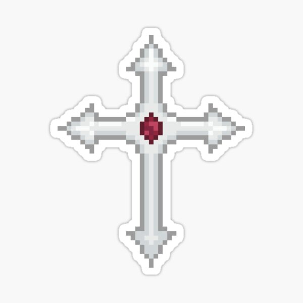 "Pixel Art Red Gem Fantasy White Cross Design" Sticker for Sale by ...