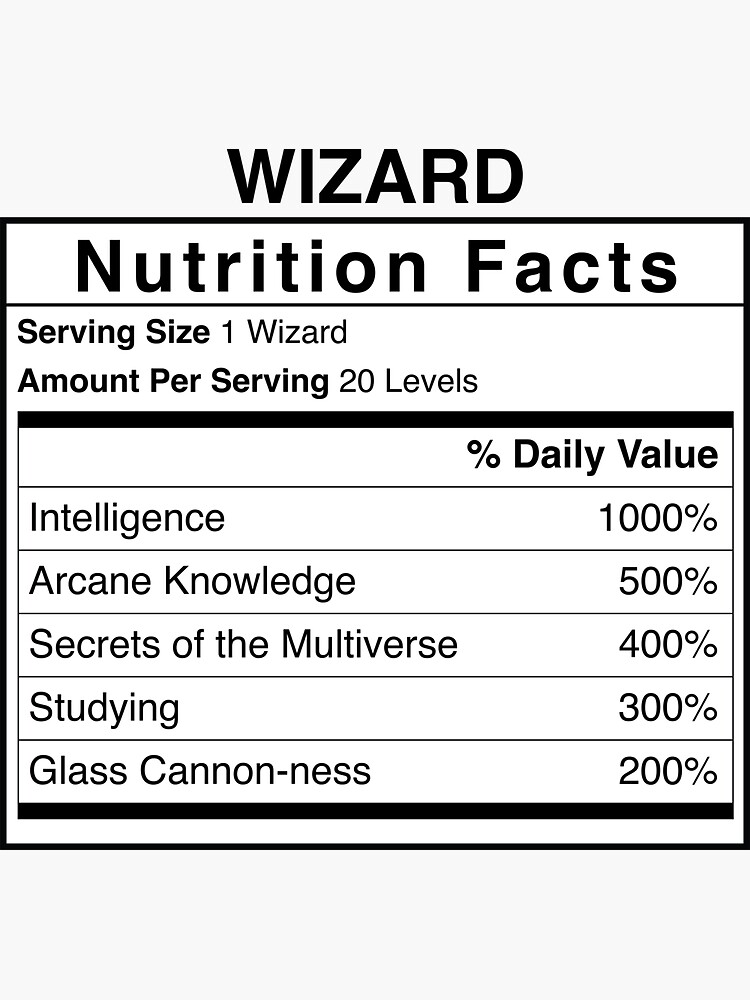 "D&D Wizard Nutrition Facts" Sticker for Sale by erincrnkdesign | Redbubble