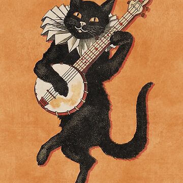 "The Black Cat. Vintage Illustration of cat dancing and playing the ...