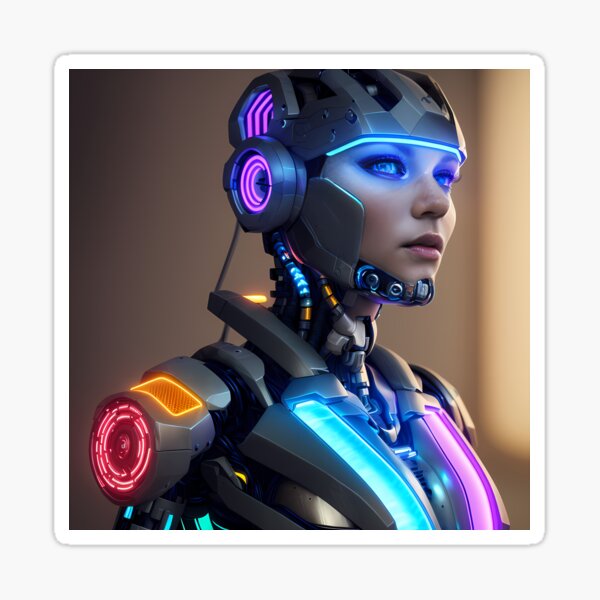 "Beautiful Cyborg Girl Neon Lights Advanced Tech - Cyberpunk Collection ...
