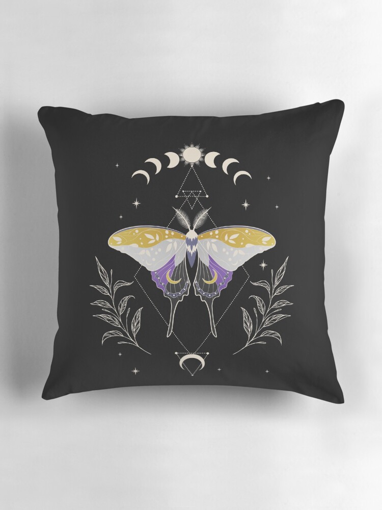 "Nonbinary Luna Moth Celestial Cottagecore LGBT Pride Flag" Pillow for ...