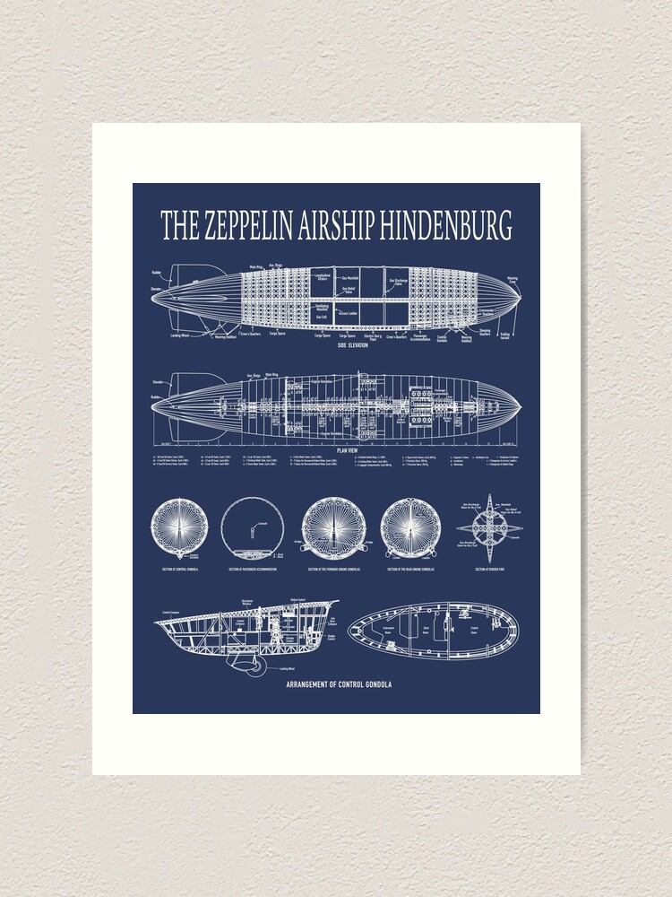 "Hindenburg German Zeppelin Airship Detailed Blueprint Diagrams Gift ...