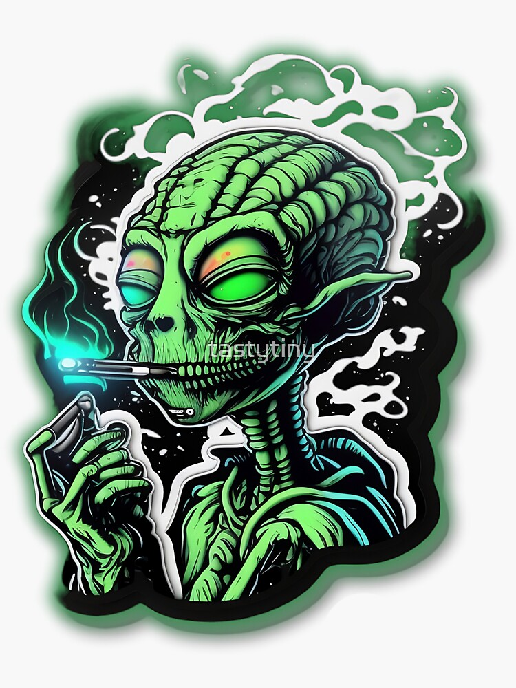 "Alien Smoking Weed Sticker #10" Sticker for Sale by tastytiny | Redbubble