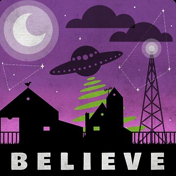 "Believe in aliens village nightscape " Art Board Print for Sale by ...