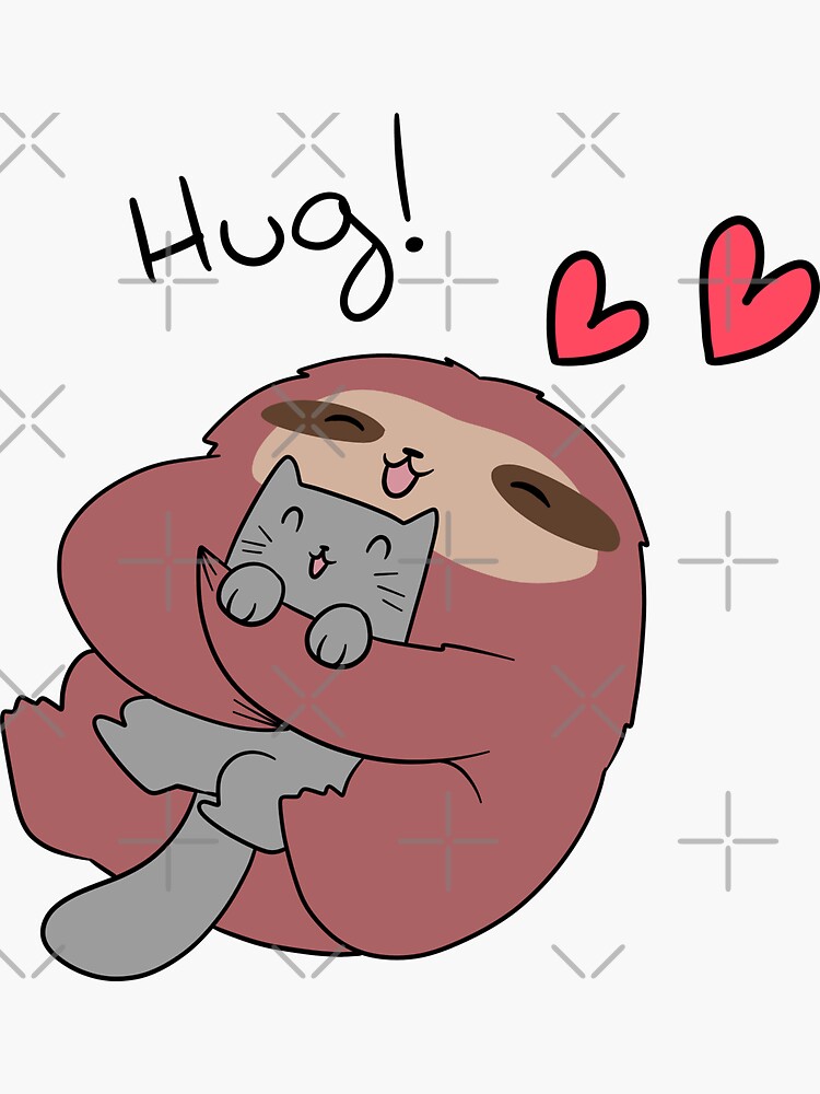 "Sloth Hugs Cat" Sticker for Sale by SaradaBoru | Redbubble