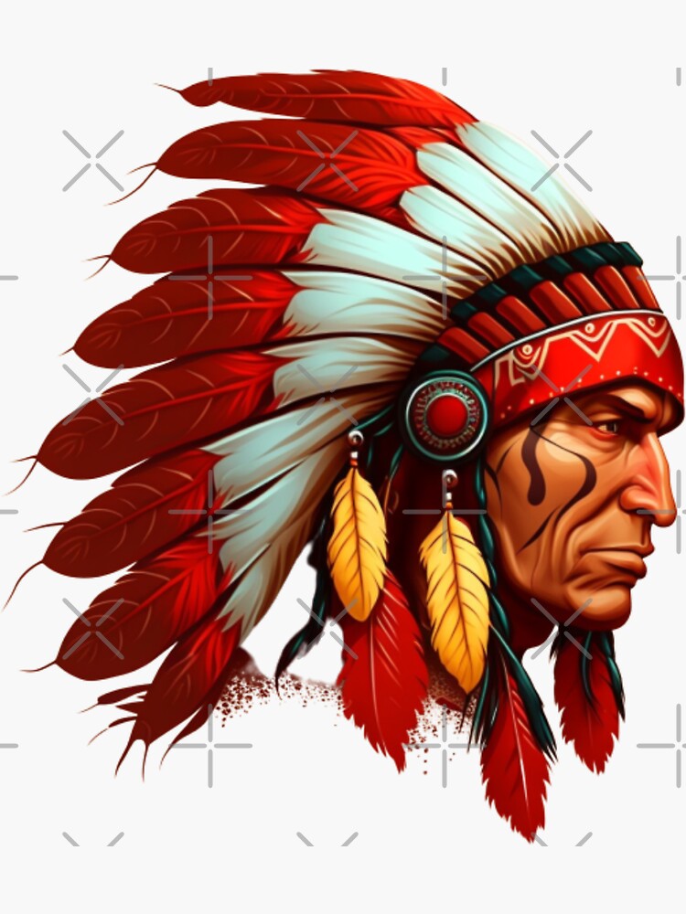"Crimson Heritage: Red Indian Man Art" Sticker for Sale by DIGITALMKS ...