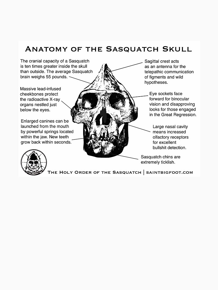 "Anatomy of the Sasquatch Skull" T-shirt by SaintBigfoot | Redbubble