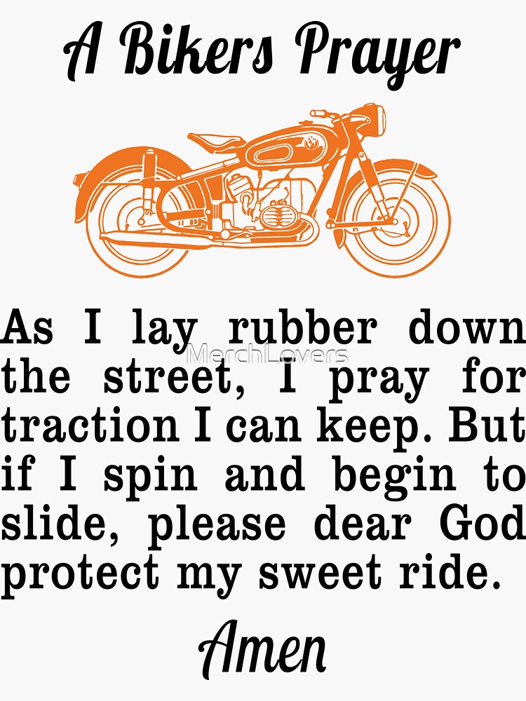 "Bikers Motorcycle Prayer" Sticker by MerchLovers | Redbubble