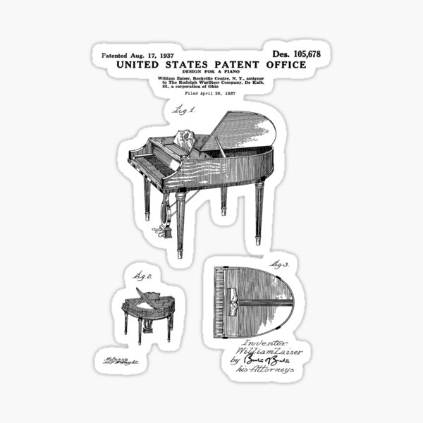 "Wurlitzer Piano Patent Black" Sticker for Sale by Vesaints | Redbubble
