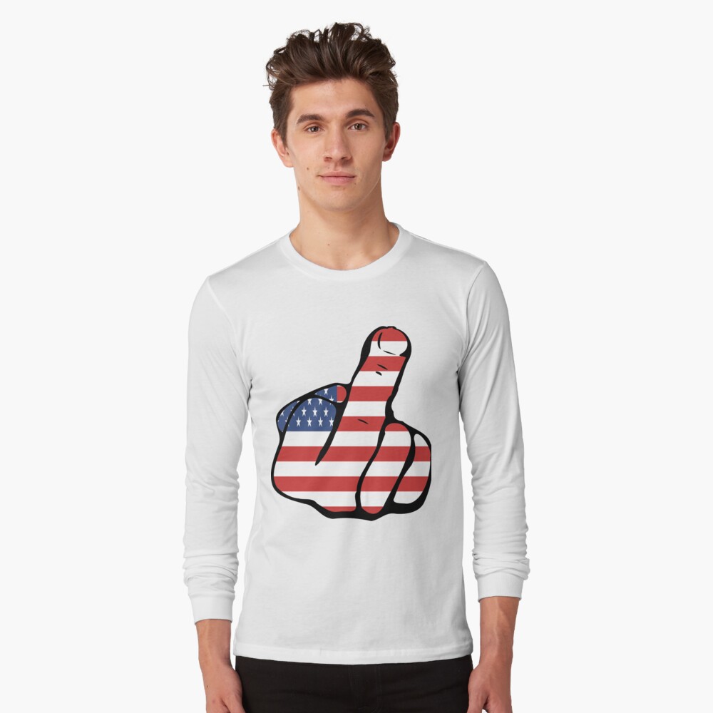 "Middle Flipping Off Up Yours Finger Usa American Flag Design" Sticker ...