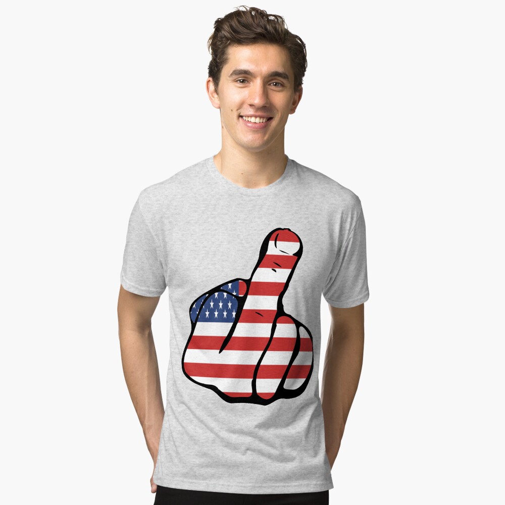 "Middle Flipping Off Up Yours Finger Usa American Flag Design" Sticker ...