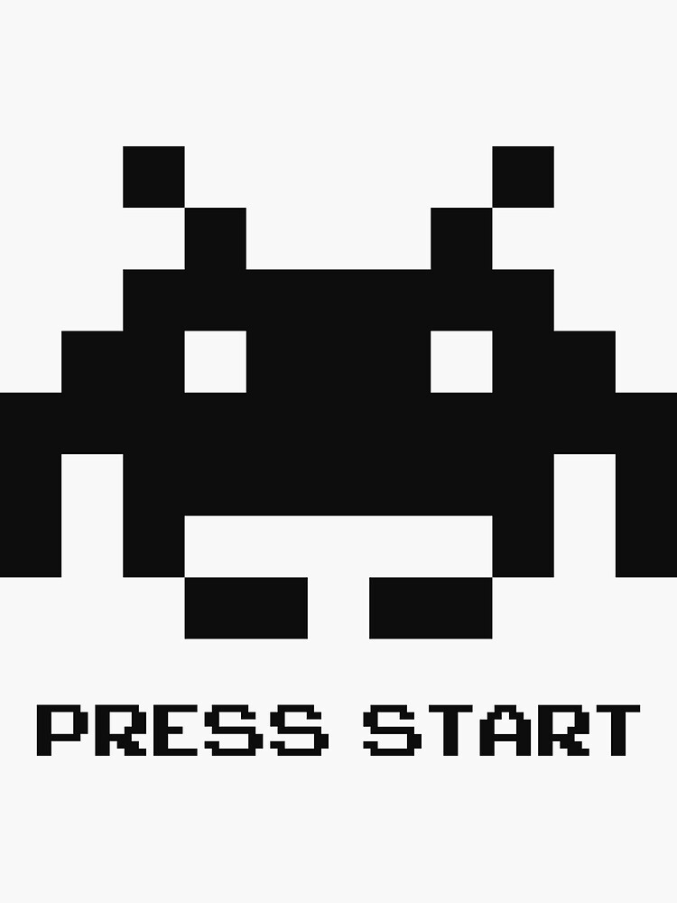 Press Start To Play Space Invaders Sticker For Sale By Fakeinvaders