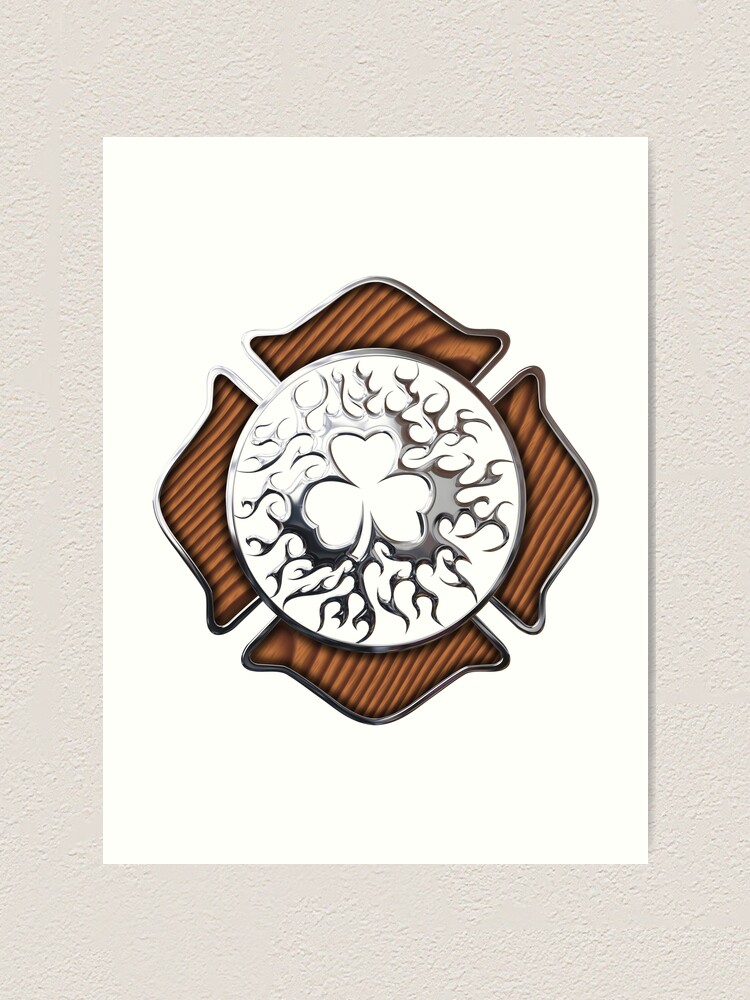 "Wooden chrome shamrock firefighter shield design" Art Print for Sale ...