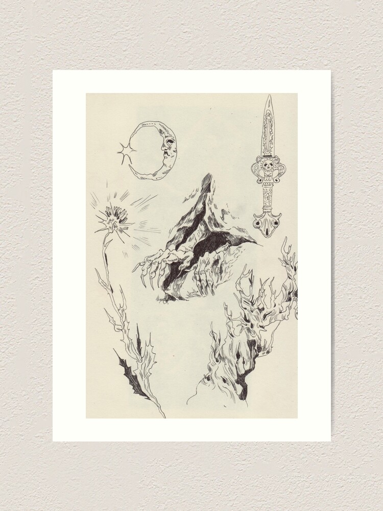 "Medieval Fantasy Moon, Dagger and Crooked Trees Illustration" Art ...