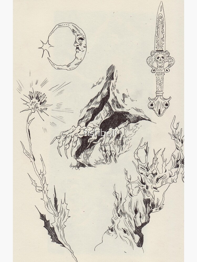 "Medieval Fantasy Moon, Dagger and Crooked Trees Illustration" Art ...
