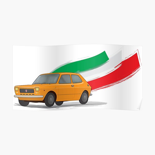 "Classic Fiat 127 Illustration with Retro Orange Color and The Italian ...
