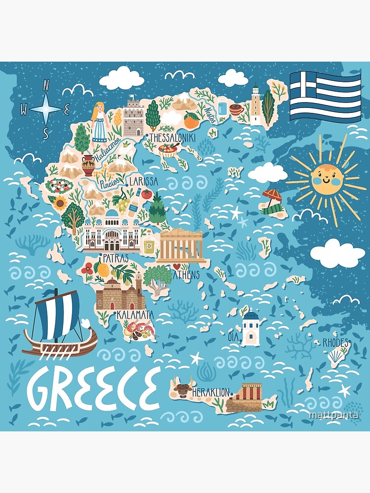 Greece Tourist Map Premium Matte Vertical Poster