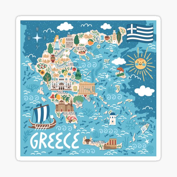 "Greece Tourist Map" Sticker for Sale by mattpanta | Redbubble