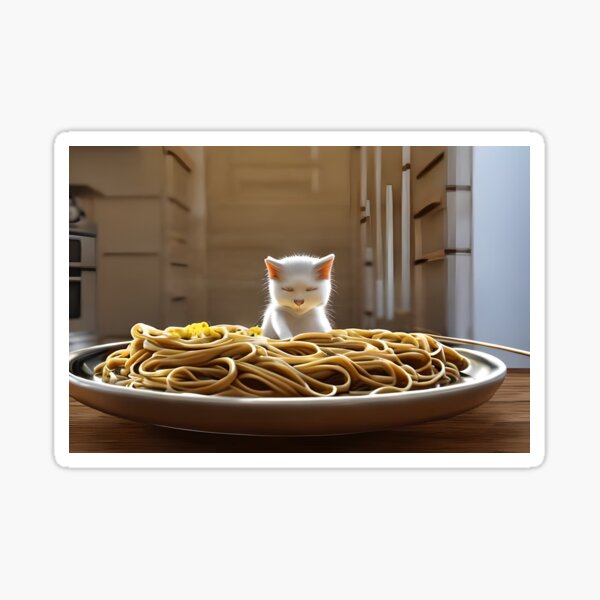 "Cat Eating Spaghetti" Sticker by OkGalerieRB | Redbubble