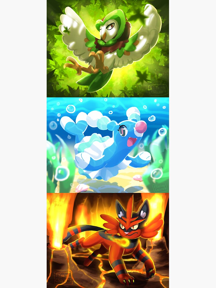 " Dartrix, Brionne and Torracat" Sticker by flippingchicken | Redbubble