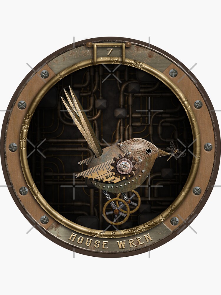 "Steampunk house wren by Maxine Gadd " Sticker for Sale by Maxine Gadd ...