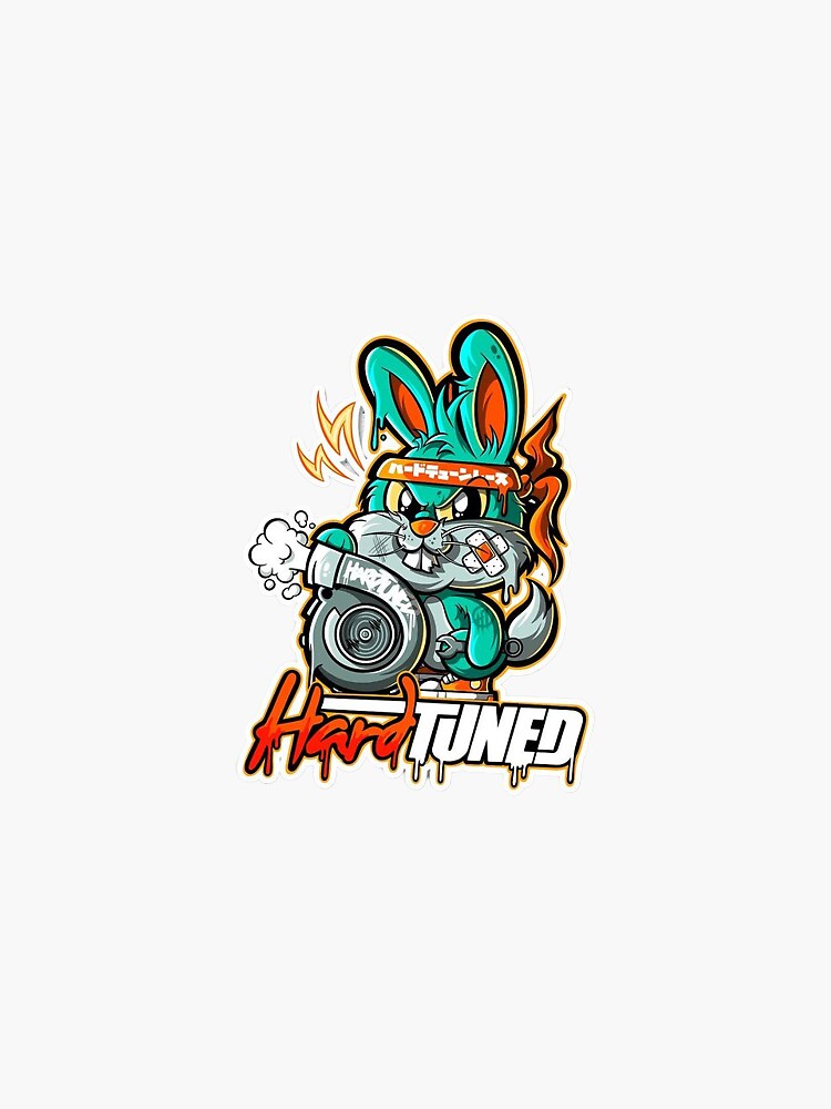 "HARD TUNED , Turbocharged Bunny: A High-Speed Illustration" Sticker ...