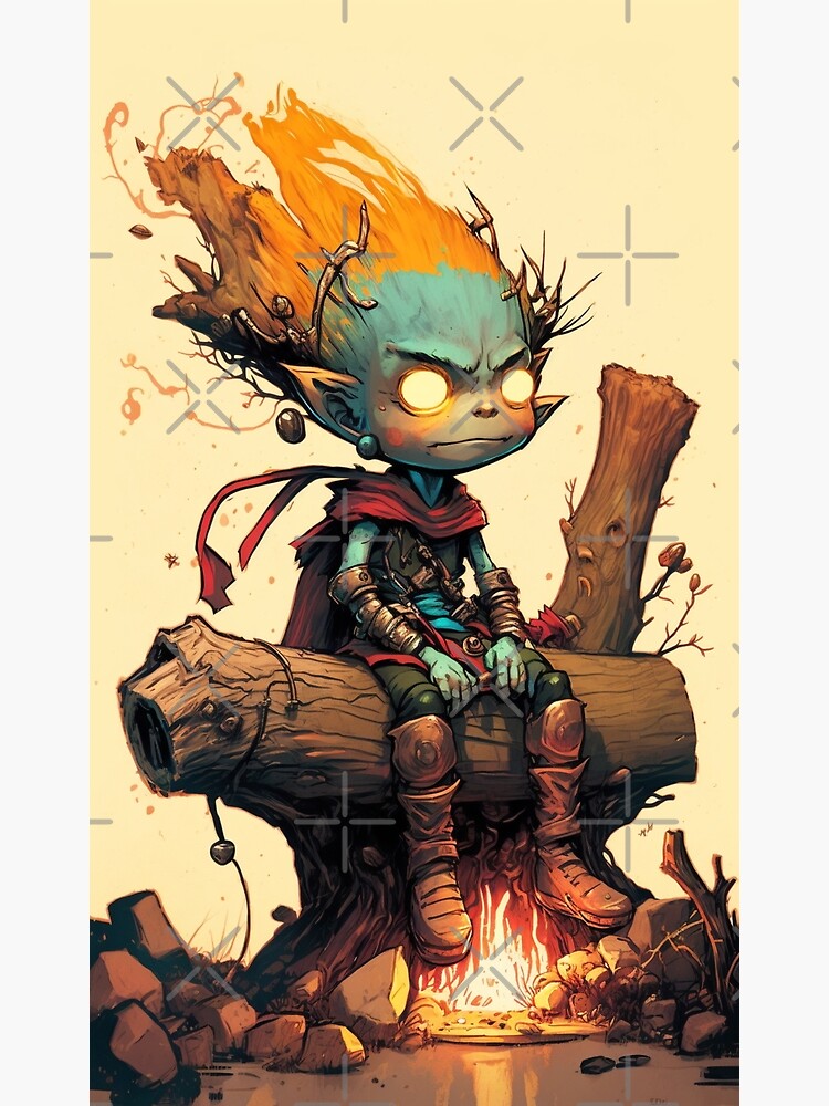 "Wise Fire Elf with Magical Staff Resting on a Log - Skottie Young ...