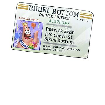 "SpongeBob SquarePants Patrick Star Drivers License" Essential T-Shirt ...