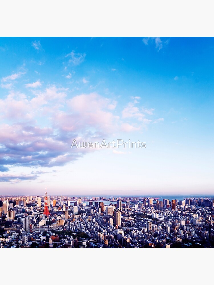 "Tokyo tower in beautiful aerial scenery Tokyo city under vast blue sky ...
