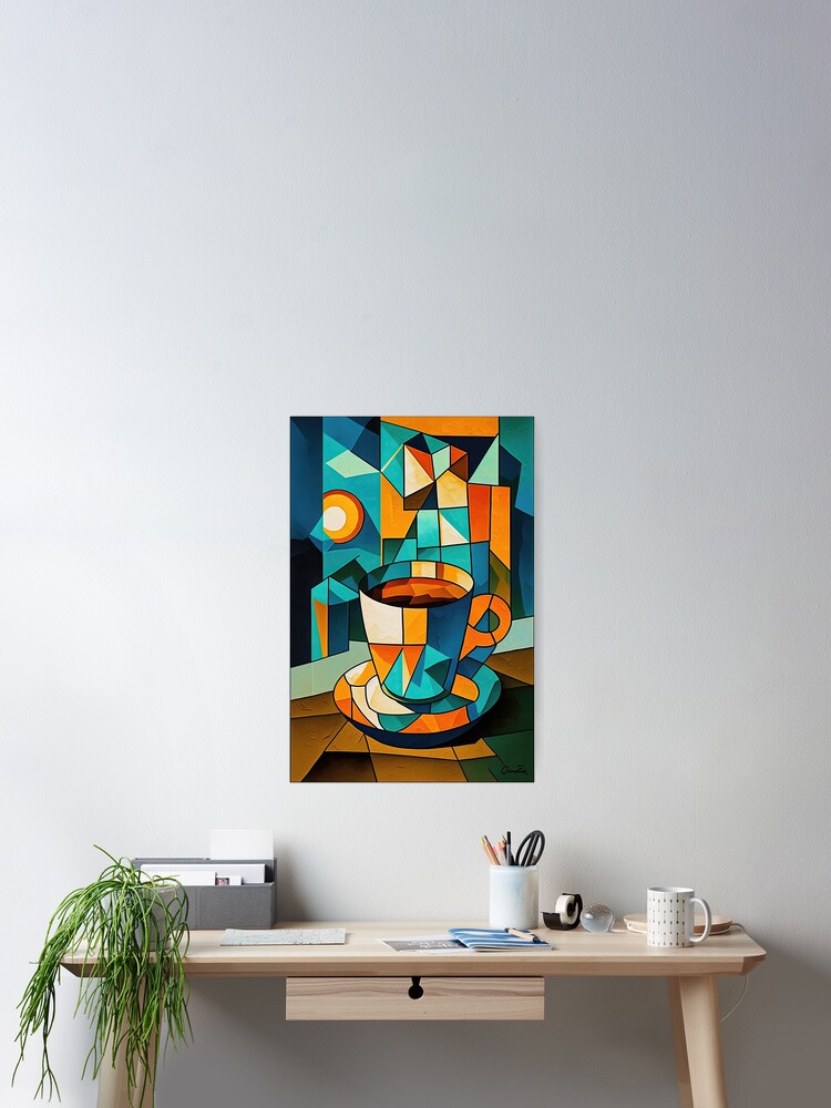 "Cubist painting of steaming cup of coffee 3" Poster for Sale by ...