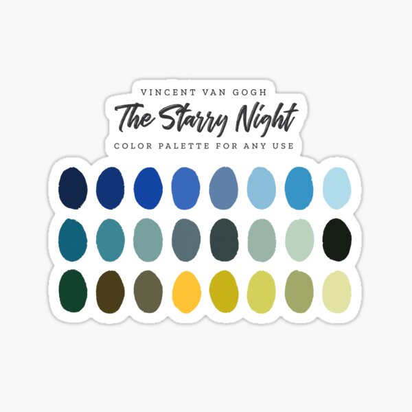 "Vincent Van Gogh's The Starry Night, Color Palette" Sticker for Sale ...
