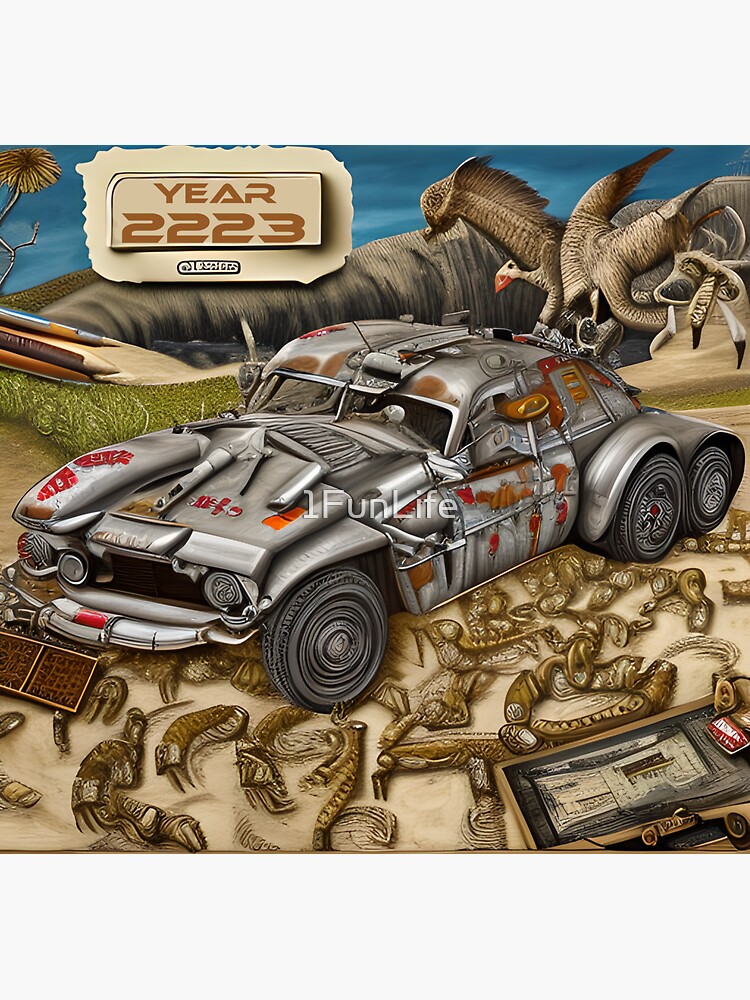"Future Earth - Year 2223 - Dinosaurs Replacing Electric Cars" Sticker ...