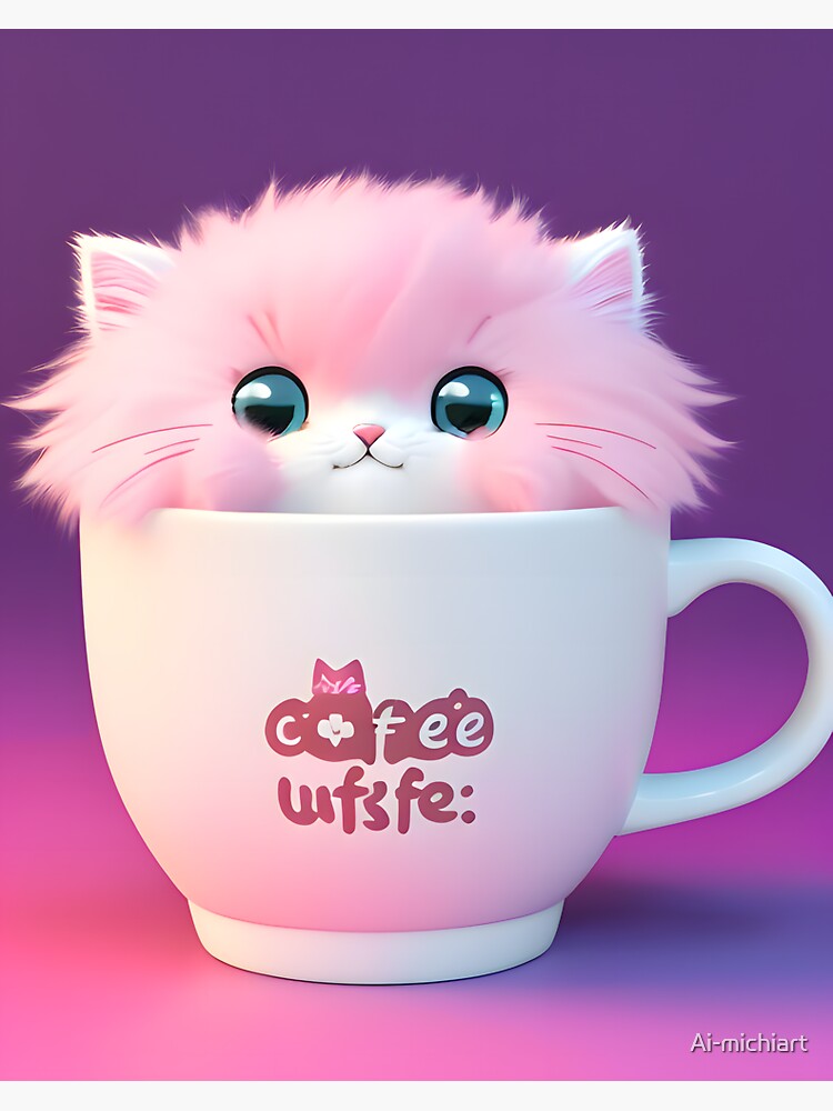 "Adorable Pink Cat Illustration- Modern Digital Art" Sticker for Sale ...