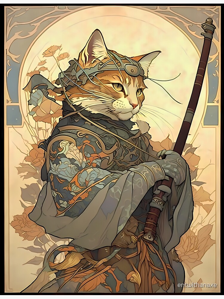 "Art Nouveau Traditional Japanese Cat Samurai Knight" Poster for Sale ...