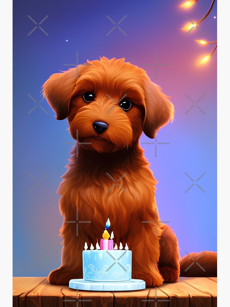 "Cute cavoodle with a birthday cake" Greeting Card for Sale by akwl ...