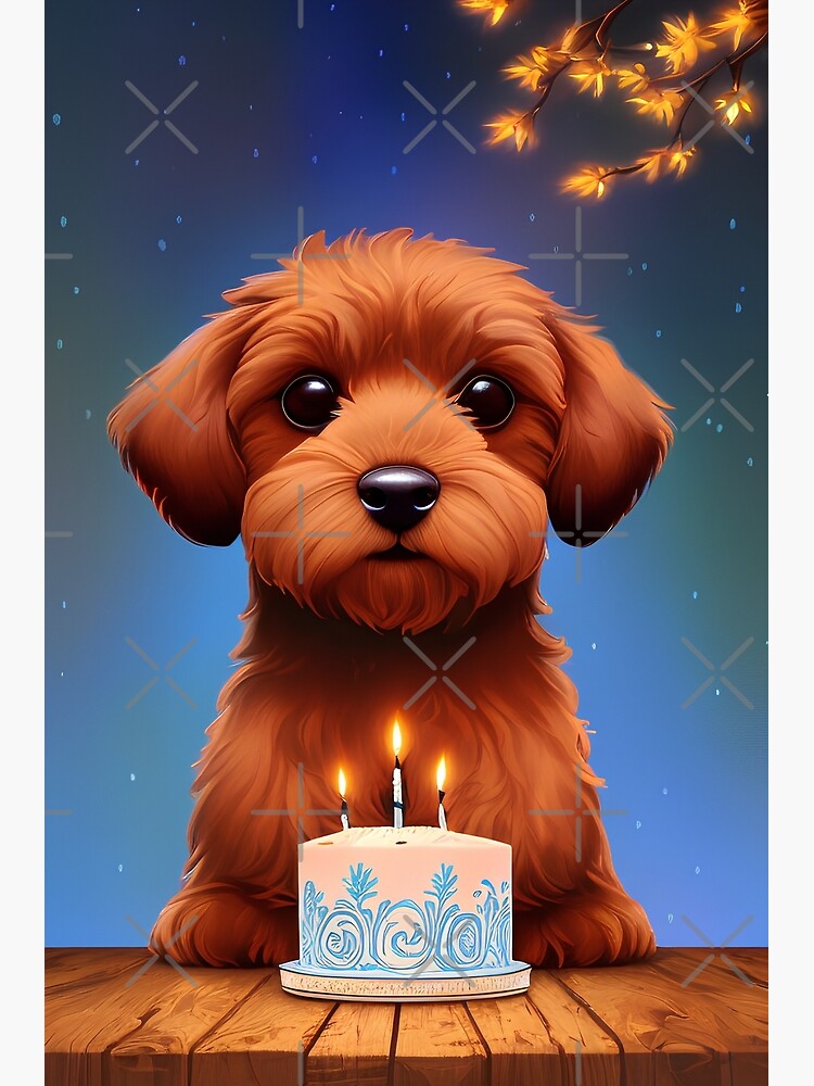 "Cute cavoodle with a birthday cake" Greeting Card for Sale by akwl ...