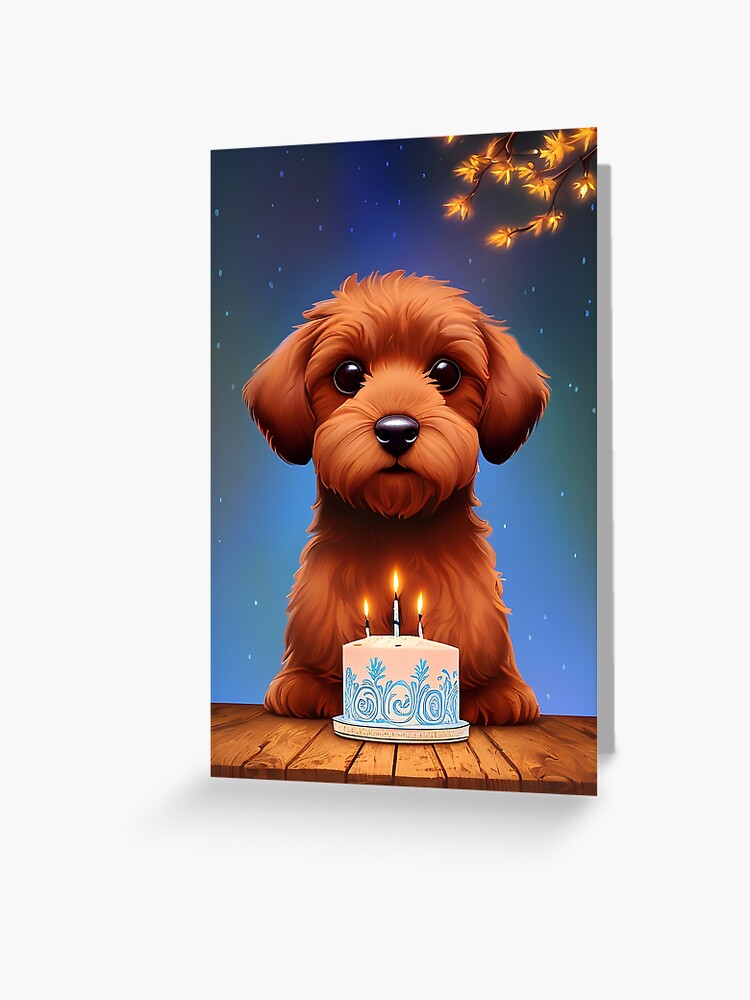 "Cute cavoodle with a birthday cake" Greeting Card for Sale by akwl ...