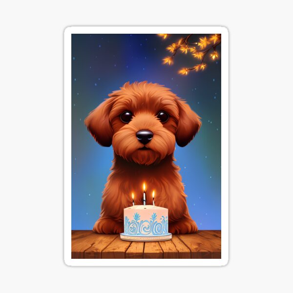 "Cute cavoodle with a birthday cake" Sticker for Sale by akwl-design ...