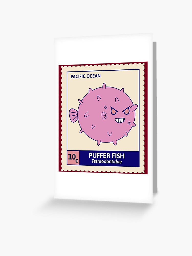 "Kawaii Cute Menacing Pufferfish, Ocean Stamp Collection" Greeting Card ...