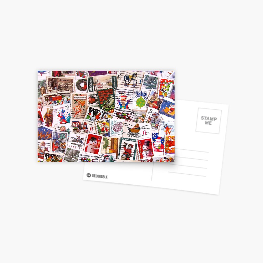 "Scattered Christmas Postage" Postcard for Sale by collageDP | Redbubble