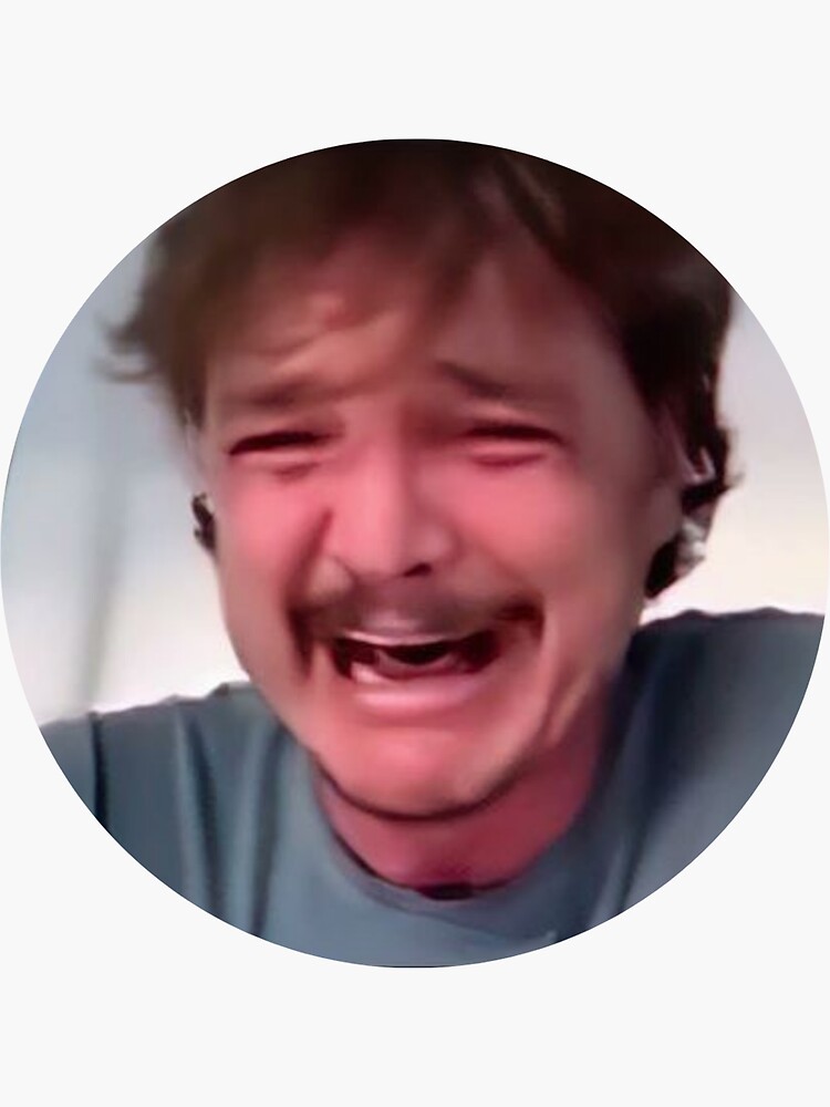 "Pedro Pascal Mandalorian Crying Laughing " Sticker for Sale by ...