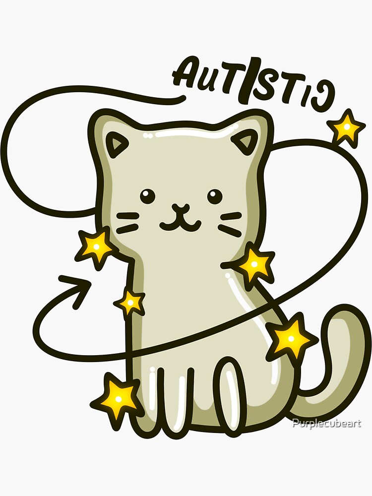 "Cute cat is autistic" Sticker for Sale by Purplecubeart | Redbubble