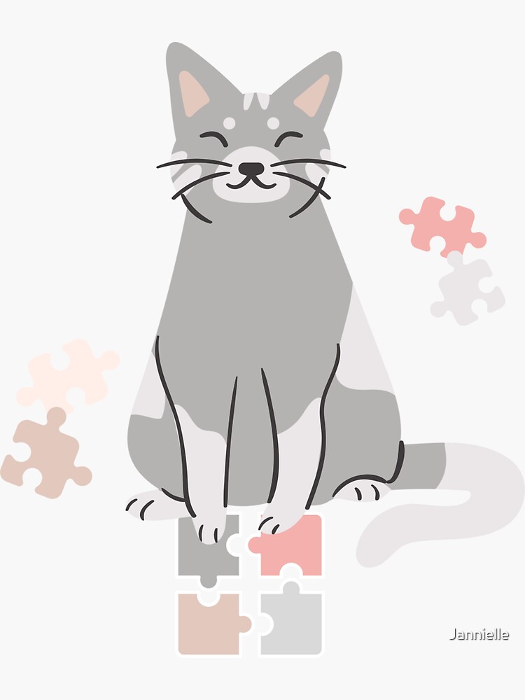 "Autistic Cat With Puzzle Icons" Sticker for Sale by Asmaadesigner ...
