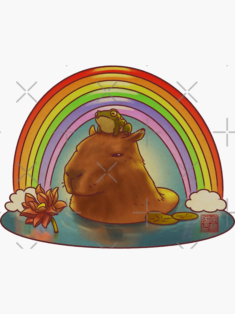 "Capybara and Frog Rainbow" Sticker for Sale by DingHuArt | Redbubble