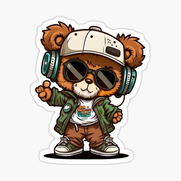 "Teddy bear hiphop rapper clothing hippy style" Sticker for Sale by ...