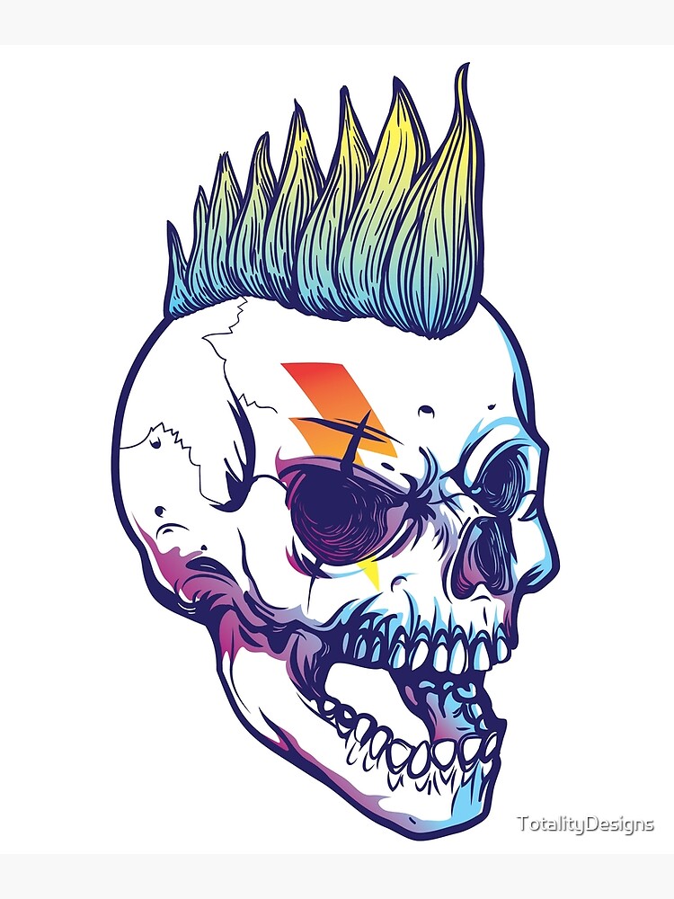 "Punk Colorful Skull Mohawk" Art Print for Sale by TotalityDesigns ...